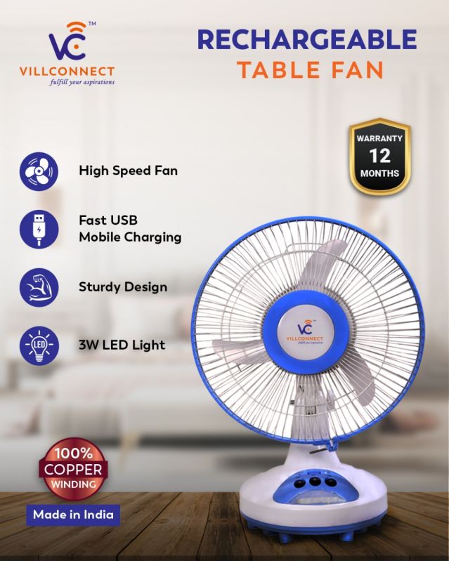 Plastic Villconnect Portable DC Table Fan for Restaurant, Hotel, Home ...