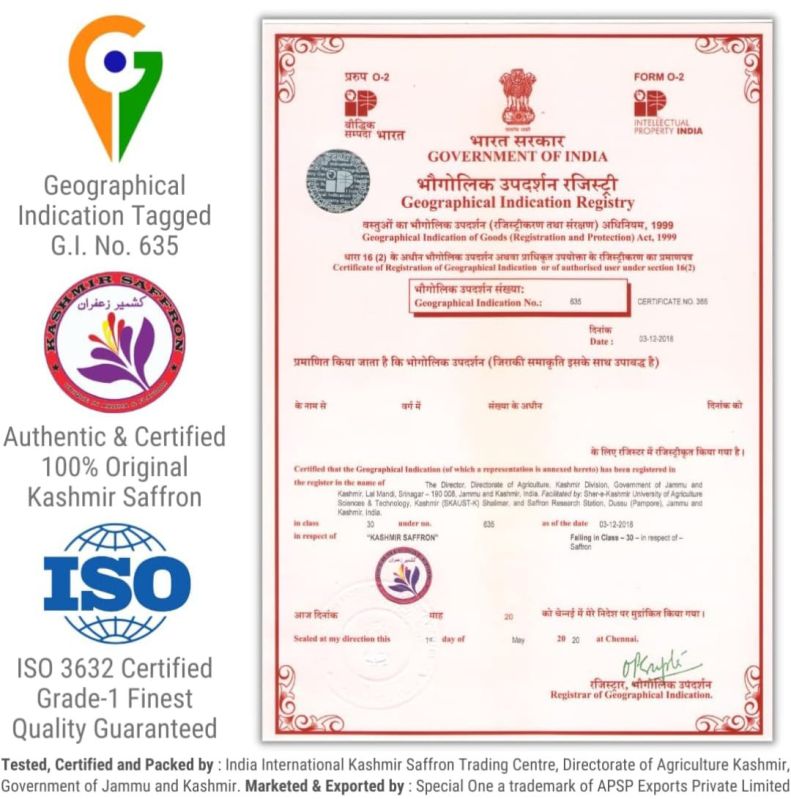 Government Processing Verified Gmo Kashmiri Saffron GI Tag Fresh at Rs ...