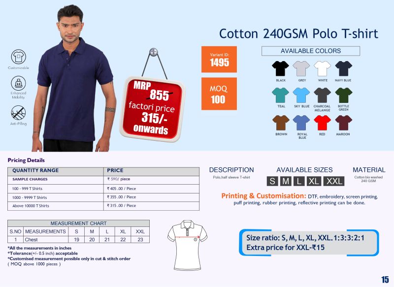 Plain Mens 240GSM Cotton Polo T Shirt Casual Wear Xl, Xxl at Rs 315 in Vadodara - ID: 8180612